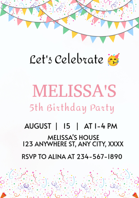 Confetti Birthday Party invite template A5 | PosterMyWall