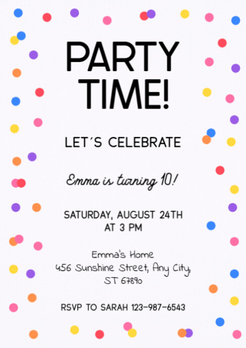 Plantilla de Confetti Invitation | PosterMyWall