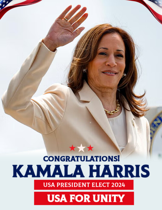 Congratulations Kamala Harris President USA Flyer Template | PosterMyWall
