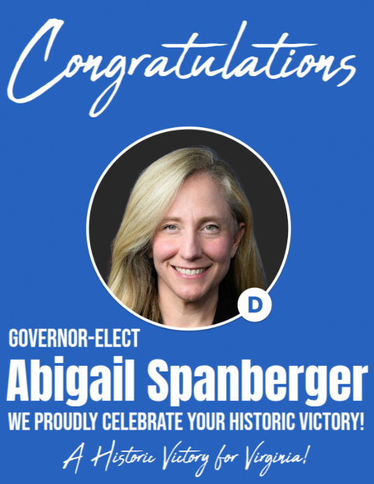 Congratulations Virginia Governor Abigail Spanberger Winning Poster ...