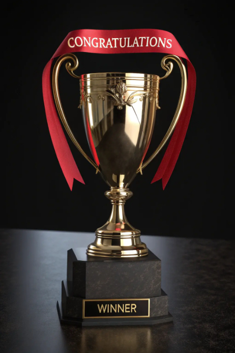 Congratulations winner trophy with red ribbon Template | PosterMyWall