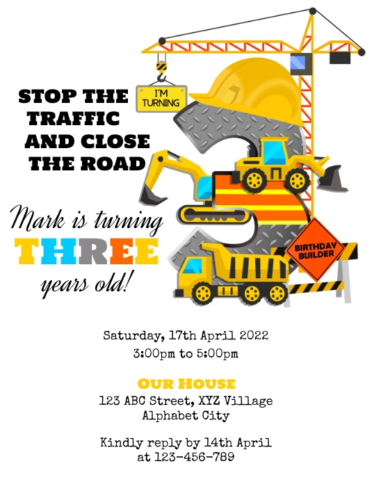 Construction Birthday Invitation Template | PosterMyWall