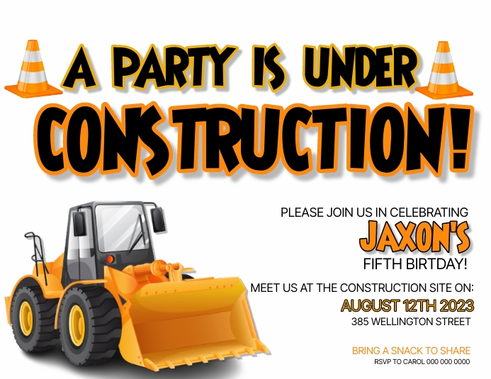 CONSTRUCTION BIRTHDAY Invitation Template | PosterMyWall
