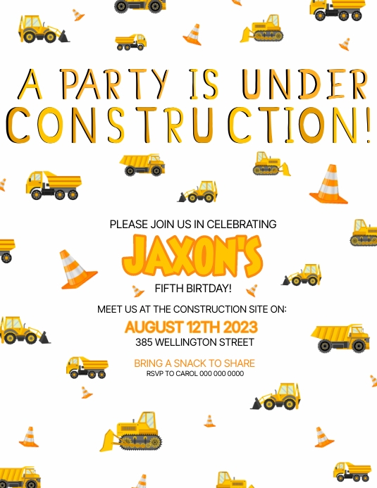 CONSTRUCTION BIRTHDAY PARTY INVITE Template | PosterMyWall