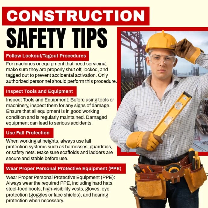 Construction Safety Tips เทมเพลต | PosterMyWall
