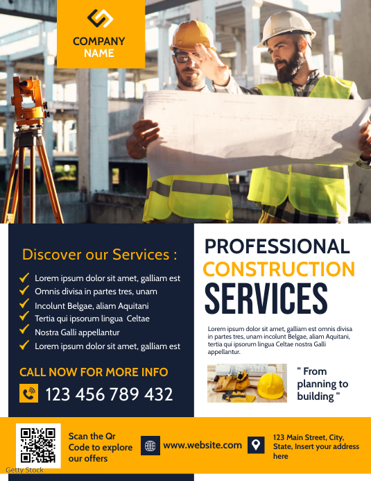 Plantilla de Servicios de Construcción Publicidad Volante Tem ...