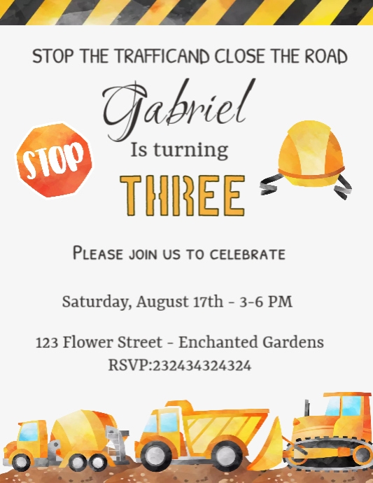 Construction trucks birthday party invitation Template | PosterMyWall