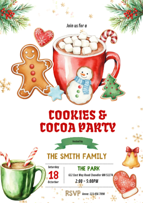 Cookies and Cocoa Christmas Party Invitation Template | PosterMyWall