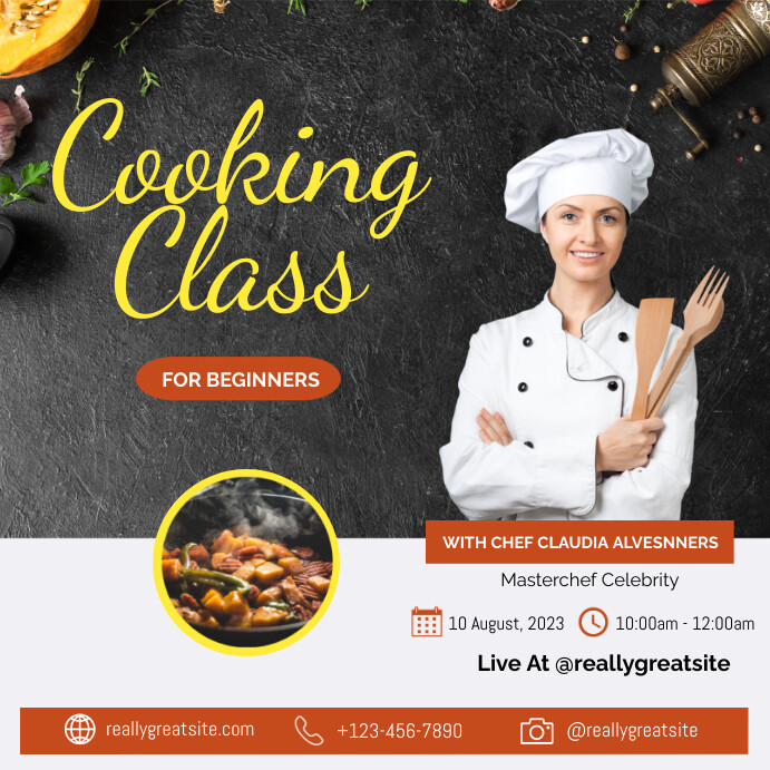 Plantilla de COOKING CLASS FOR BEGINNERS INSTAGRAM POST | PosterMyWall