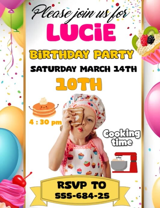 Cooking Class For Kids birthday Flyer Template | PosterMyWall
