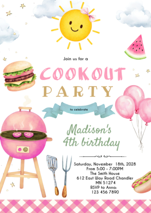 Modèle Cookout Birthday girl Invitation | PosterMyWall
