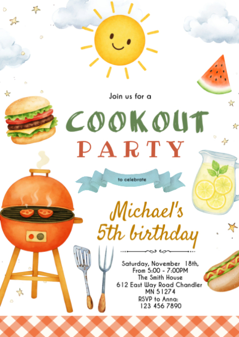 Plantilla de Cookout Birthday party Invitation | PosterMyWall