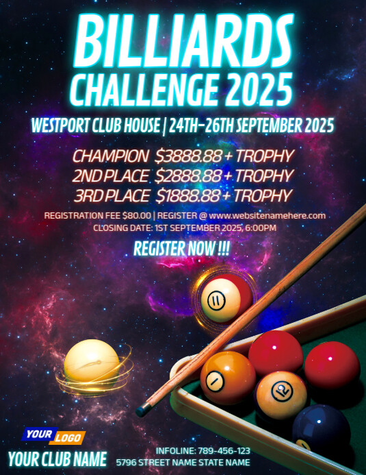 Copy of Cool Billiards Tournament Invitation Ad Flyer | PosterMyWall