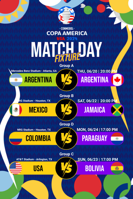 Plantilla de COPA AMERICA 2024 MATCH DAY FIXTURE | PosterMyWall