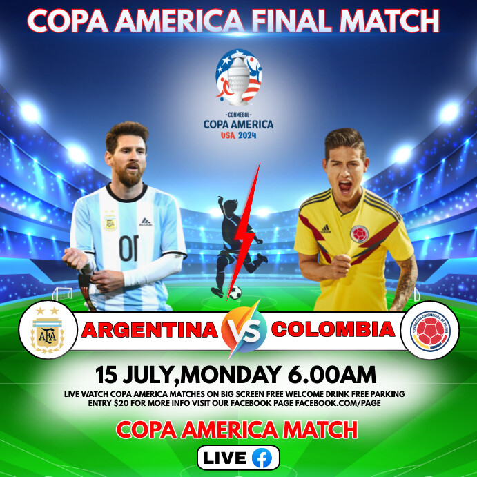 Copa America usa 2024 final Argentina vs colo Template | PosterMyWall