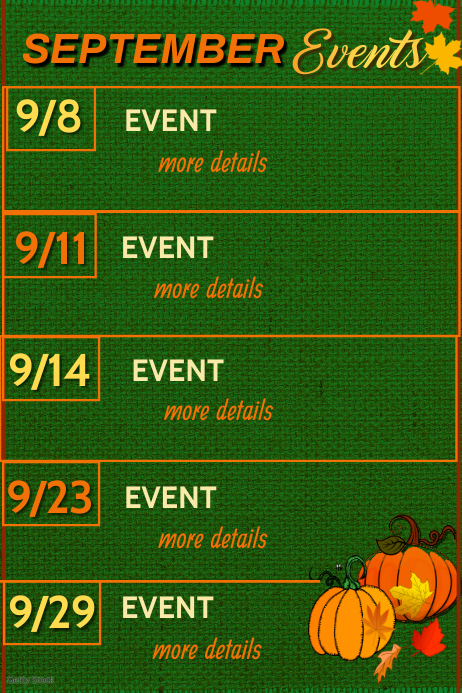 September Calendar of Events Template | PosterMyWall