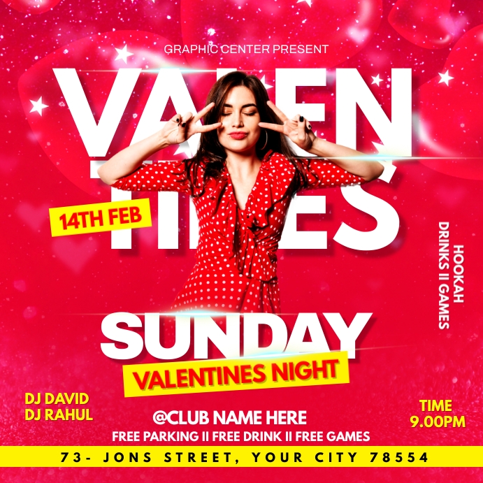 Valentine's Day Party Night club ad Template | PosterMyWall
