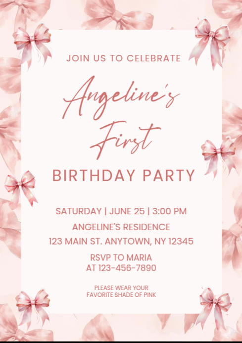 Coquette Pink Bow Invitation Template | PosterMyWall