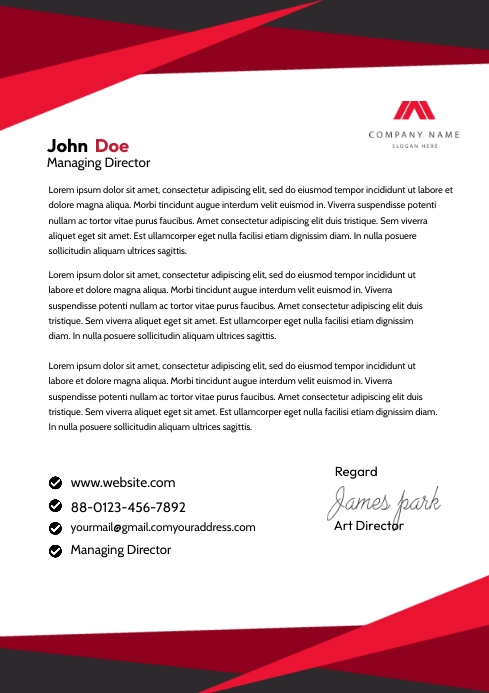 Corporate Red Design Letterhead Template | PosterMyWall