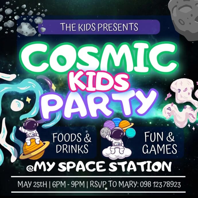 Plantilla de Cosmic Kids Party Invitation | PosterMyWall