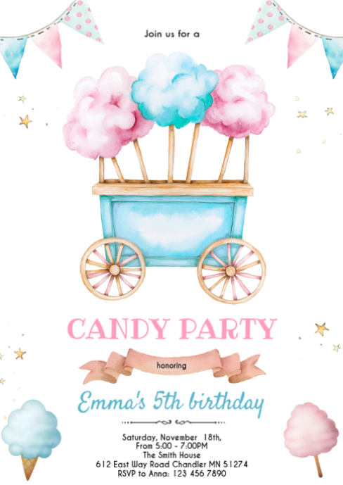 Cotton candy theme birthday invite Template | PosterMyWall