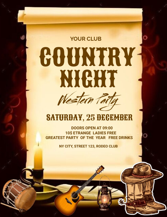 Country Night Party flyers Template | PosterMyWall