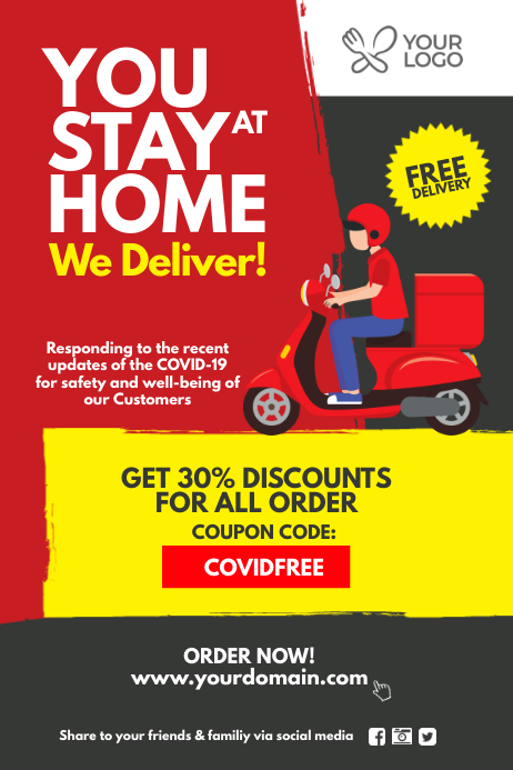 Covid-19 Food delivery Take Away Poster Template | PosterMyWall