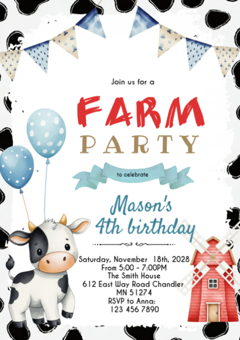 Plantilla de Cow birthday boy invitation | PosterMyWall