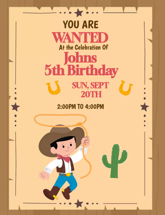 Cowboy Birthday Party Template | PosterMyWall