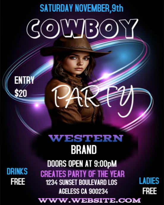 Plantilla de Cowboy party flyer design template | PosterMyWall