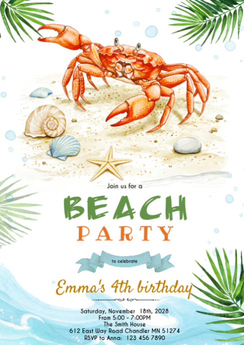 Crab birthday theme invitation Template | PosterMyWall