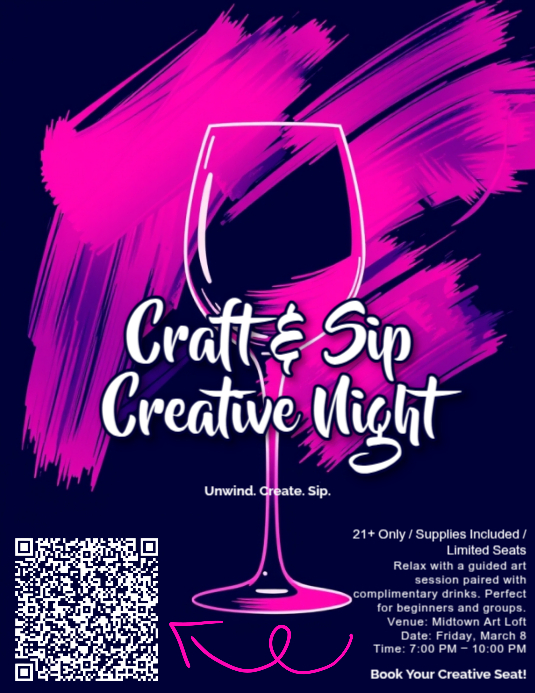 Copy of Craft & Sip Night Flyer Template | Wine & DIY Art Event Design ...