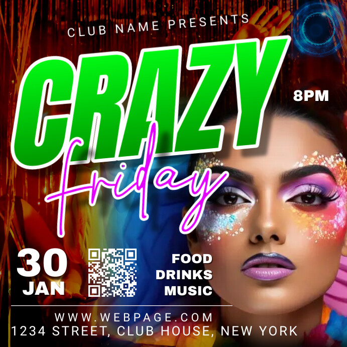 crazy friday night party Templat | PosterMyWall