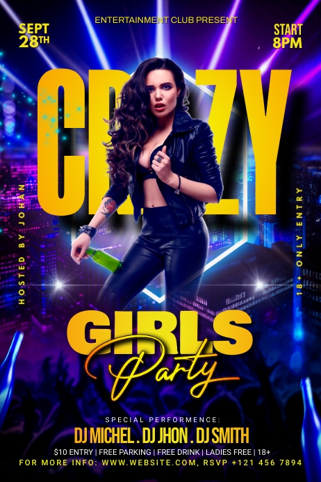 CRAZY GIRLS PARTY (2) Template | PosterMyWall