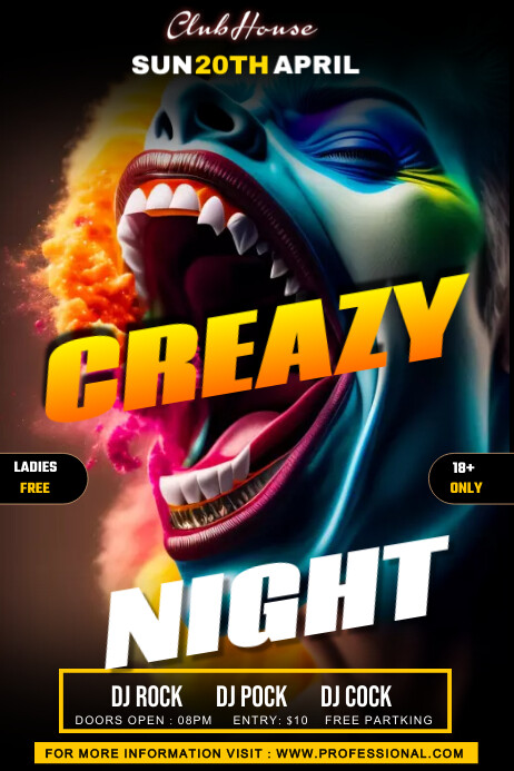 crazy night dj night club bar party flyer Template | PosterMyWall