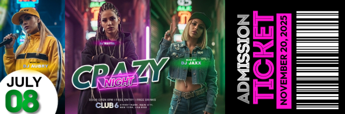 Crazy Night DJ Party Ticket Template | PosterMyWall