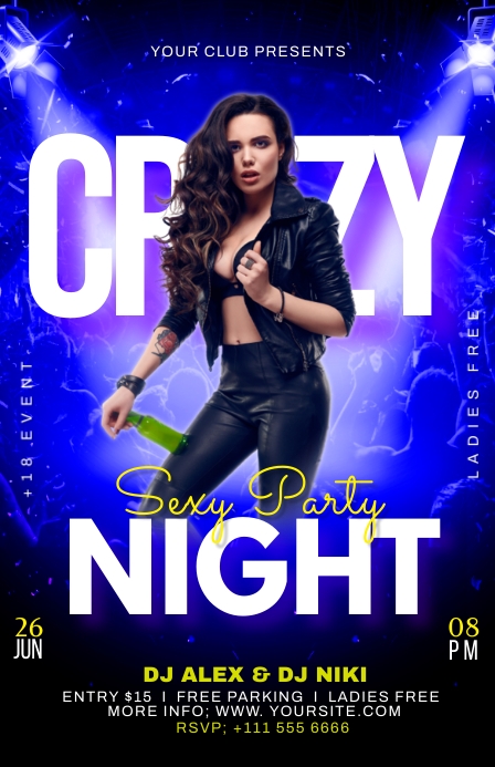 CRAZY NIGHT PARTY Template | PosterMyWall