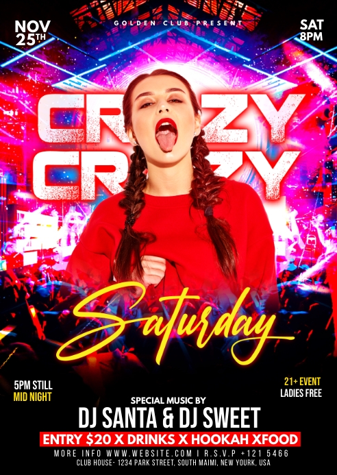 Crazy Saturday night party Template | PosterMyWall