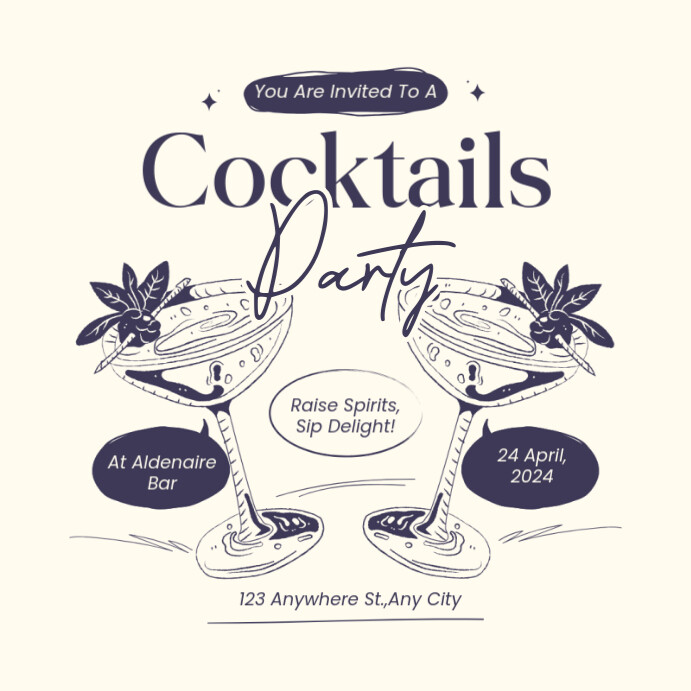 Cream & Purple Cocktails Party Instagram Post Template | PosterMyWall