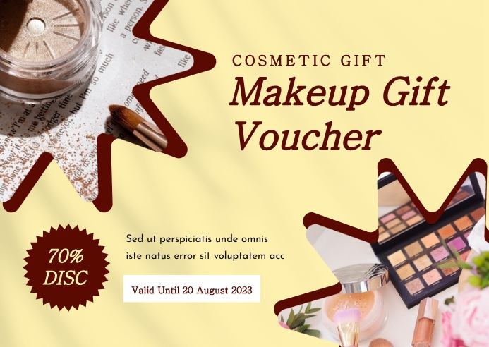 Cream And Brown Cosmetic Gift Voucher Card Template | PosterMyWall