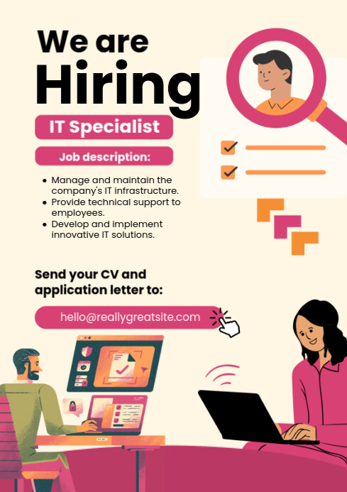 Cream and Pink Illustrative We Are Hiring Poster Template | PosterMyWall
