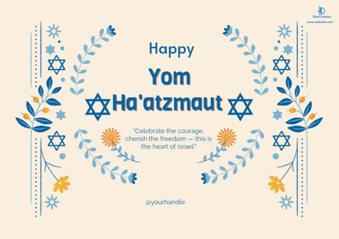 Plantilla de cream blue Maximalist Happy Yom Ha'atzmaut A4 | PosterMyWall