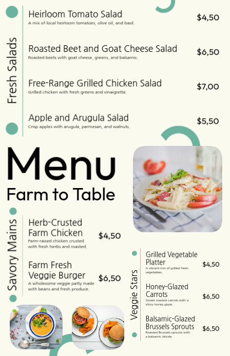 Copy of Cream Creative Farm to Table Restaurant Menu Template (Half ...