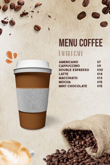 Cream Minimalist Menu Coffee Poster Template | PosterMyWall