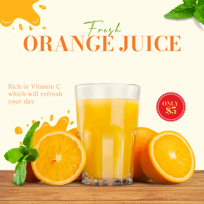 Cream Minimalist Orange Juice Template | PosterMyWall