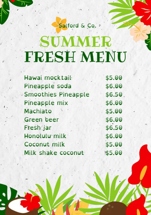 Creative Drink Summer Cafe Menu Template | PosterMyWall