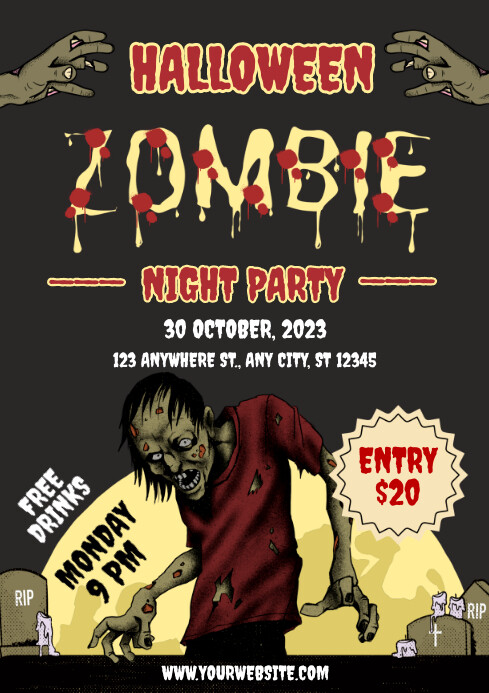 Plantilla de Creative Halloween Zombie Night Party Flyer | PosterMyWall