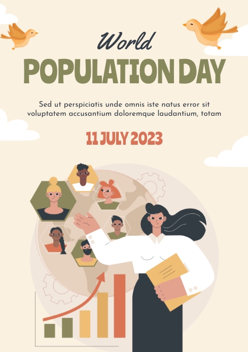 Creative Illustrative World Population Template | PosterMyWall