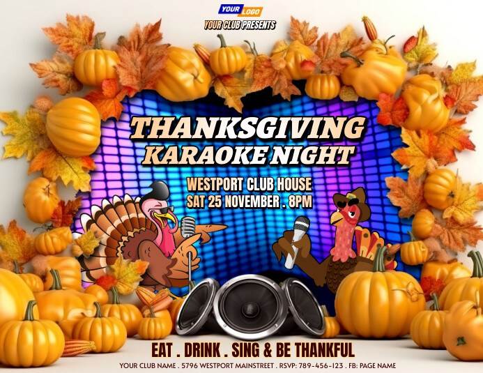 Creative Thanksgiving Karaoke Night Party Fly | PosterMyWall