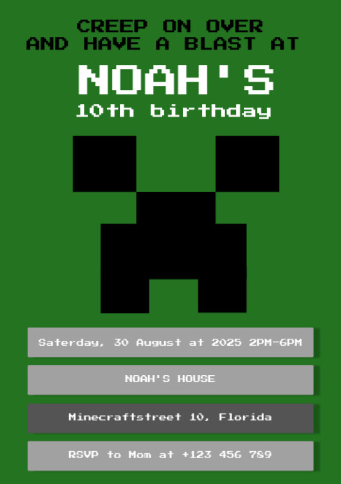 Creeper birthday party invitation Template | PosterMyWall